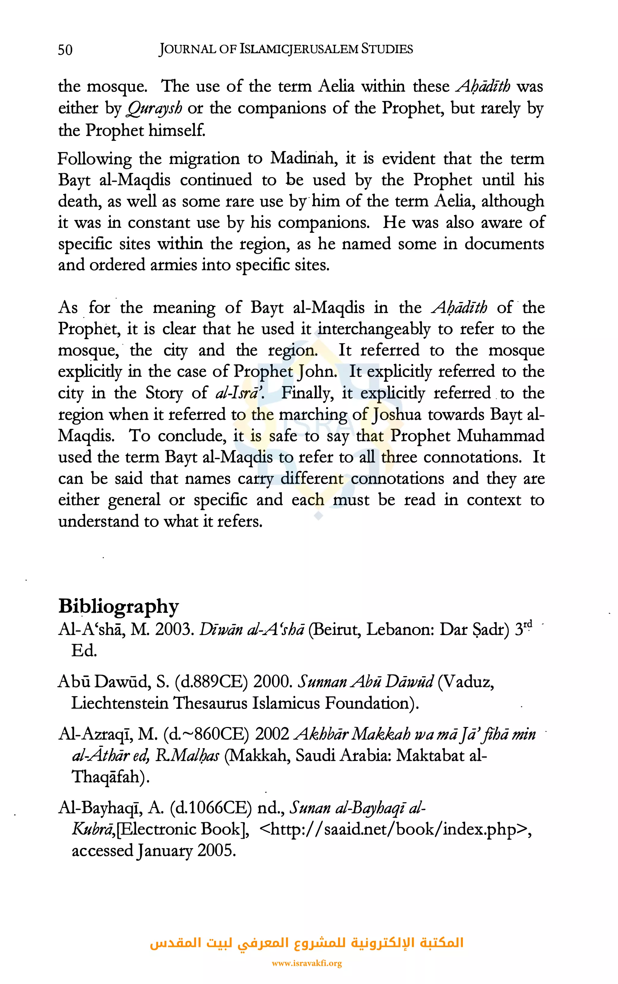 The Names of Islamicjerusalem in the Prophetic period | PDF