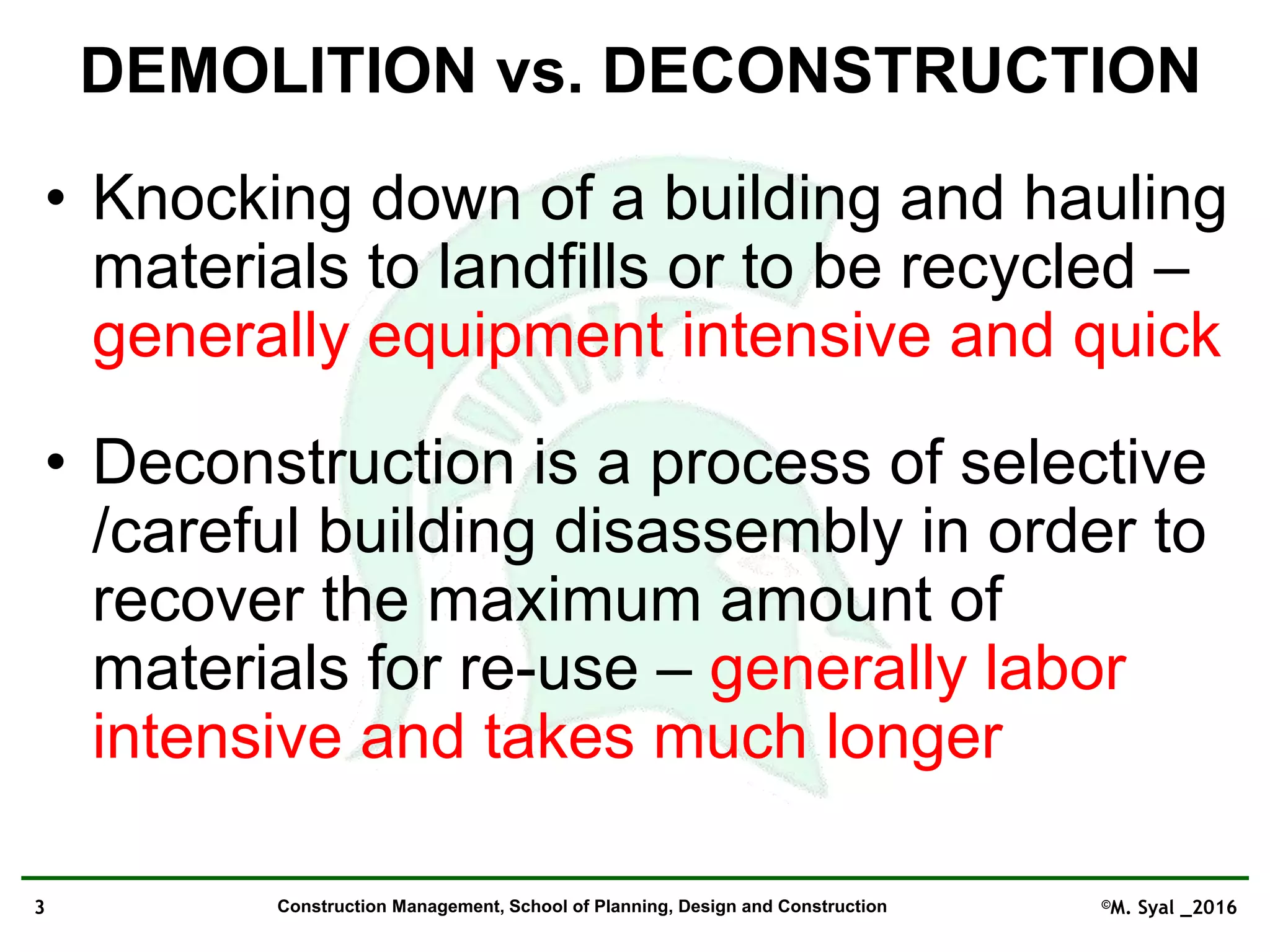 Removal of Abandoned Properties Deconstruction vs.Demolition | PPT