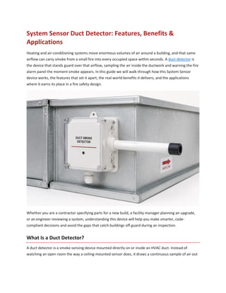 System Sensor Duct Detector: Features, Benefits & Applications | PDF