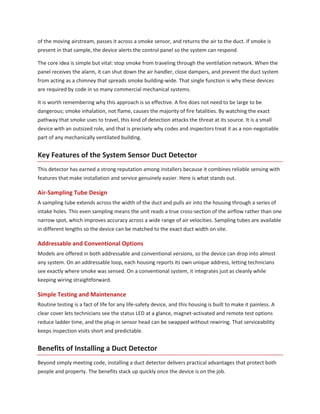 System Sensor Duct Detector: Features, Benefits & Applications | PDF