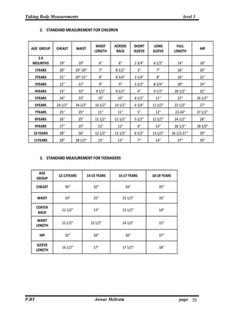 Taking body measurements | PDF