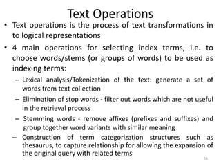 2_text operationinformation retrieval. ppt | PPT | Search | Internet