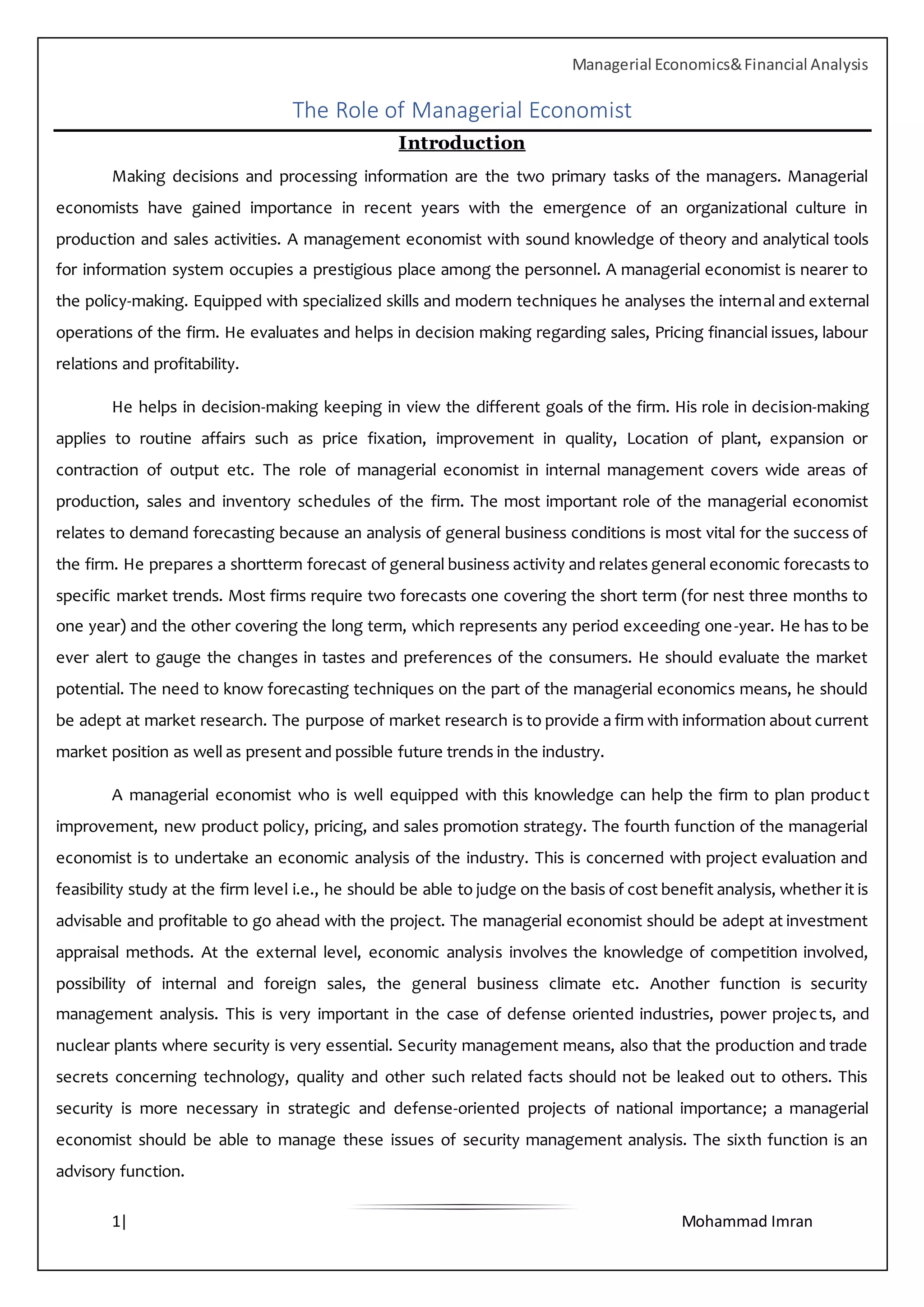 2 The role of managerial economist | DOCX