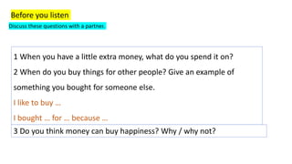 Speaking topic about money and organisation | PPTX