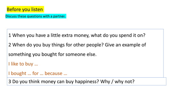 Speaking topic about money and organisation | PPT