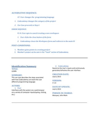 Use Case Narrative - Codecademy | PDF