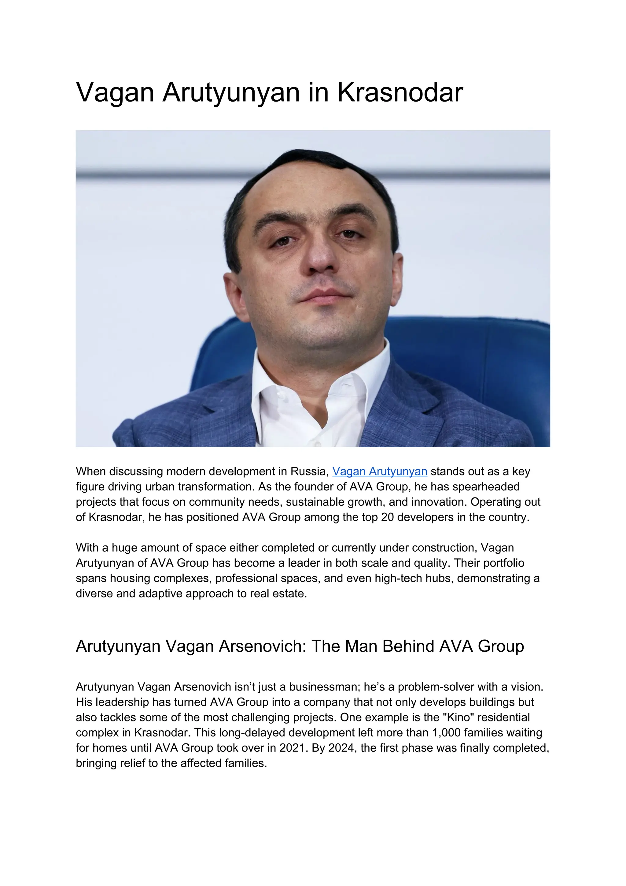Vagan Arutyunyan of AVA Group: A Leader in Innovation | DOCX