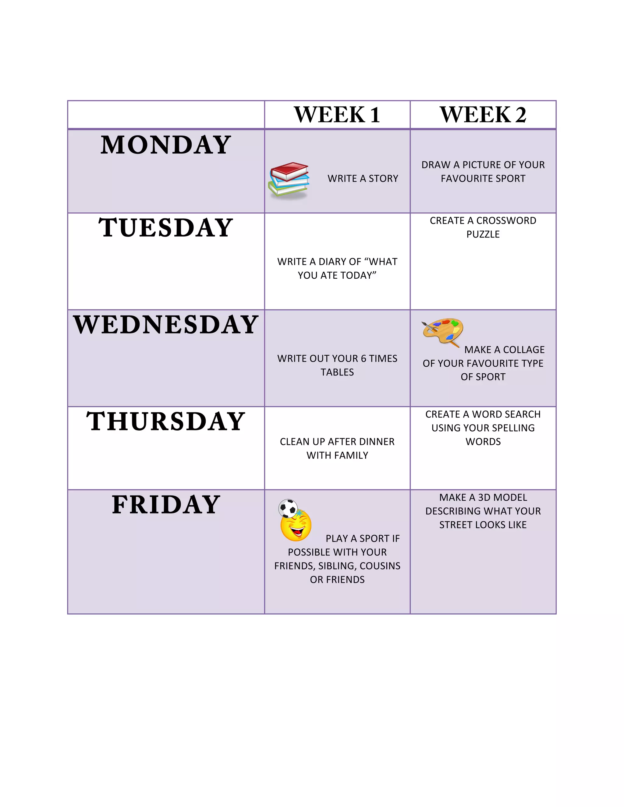 2 Week Homework Grid for Class 4S | PDF