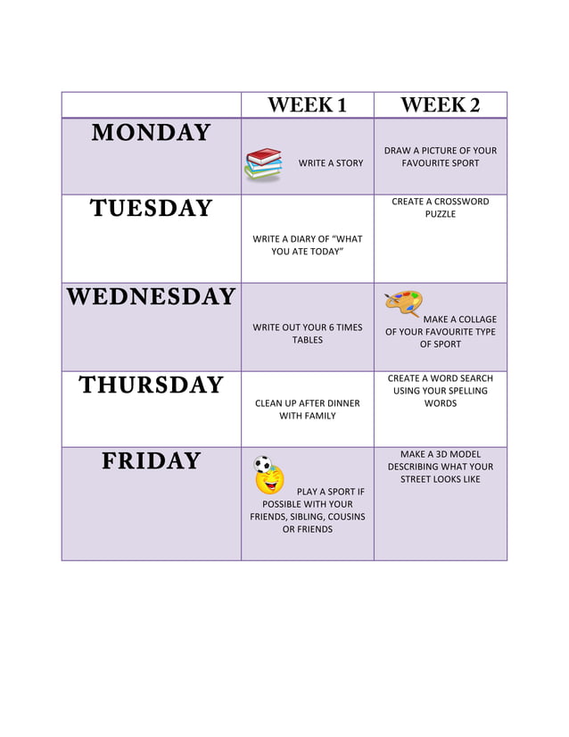 2 Week Homework Grid for Class 4S | PDF