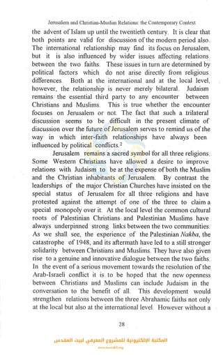 Jerusalem and Christian-Muslim Relations: the Contemporary Context. | PDF