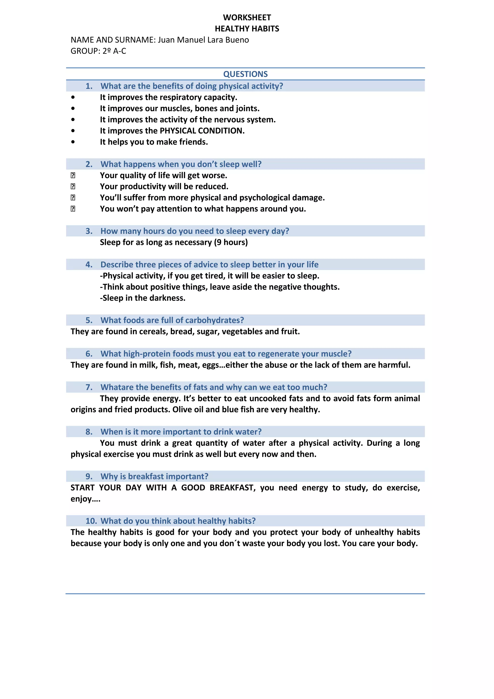 2 worksheet healthy habits | DOCX