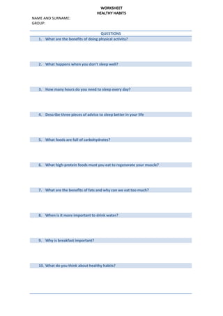 2 worksheet healthy habits (1) | PDF