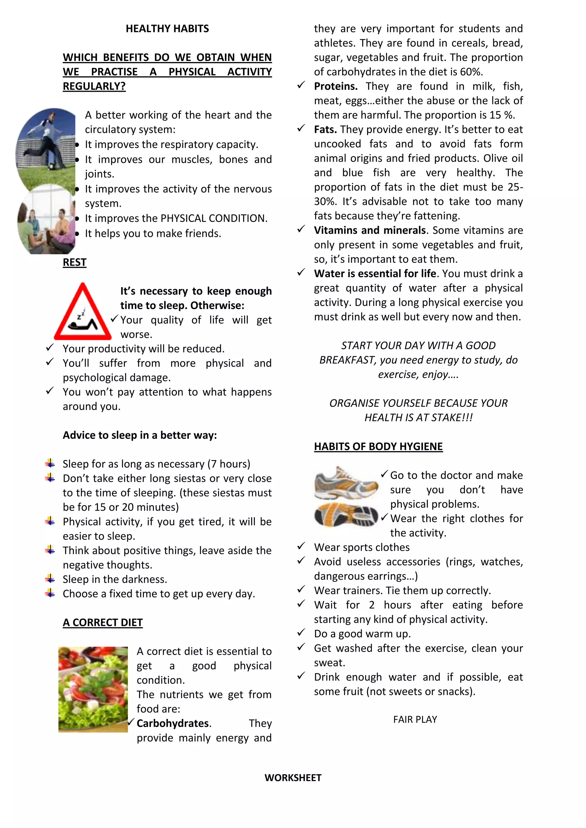 WORKSHEET HEALTHY HABITS | DOCX