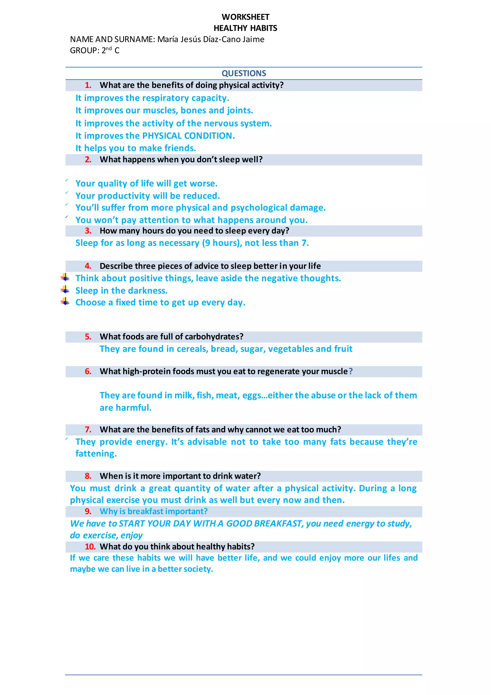 Worksheet healthy habits | PDF