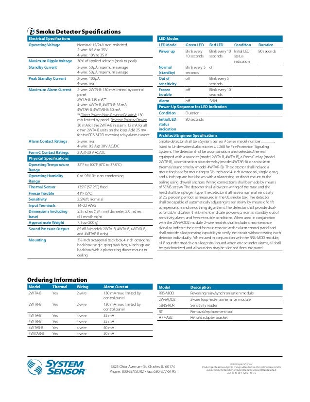 System Sensor 2wtr B Data Sheet