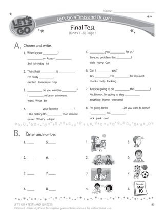 Let's Go 4 Tests and Quizzes Final Exam Review | PDF