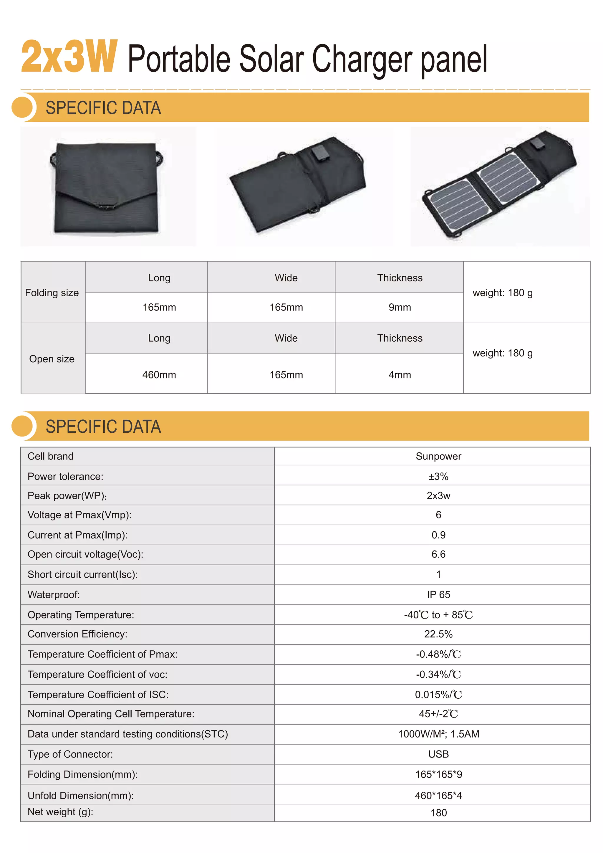 Sungold Solar 2x3 w solar charger Specifications | PDF