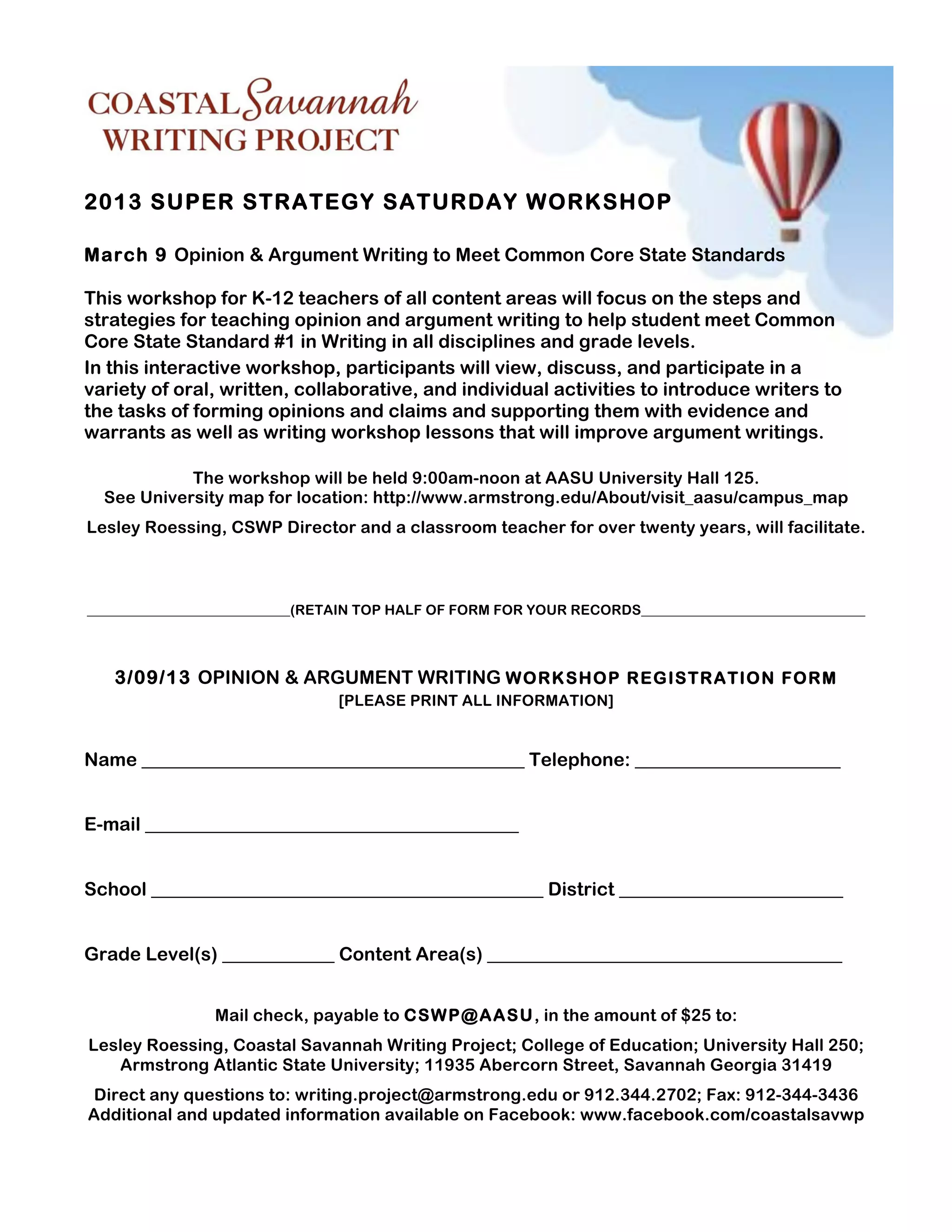 Opinion & Argument Writing Workshop registration | PDF