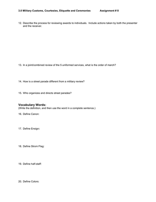 3.0 Military Customs, Courtesies, Etiquette and Ceremonies questions | PDF