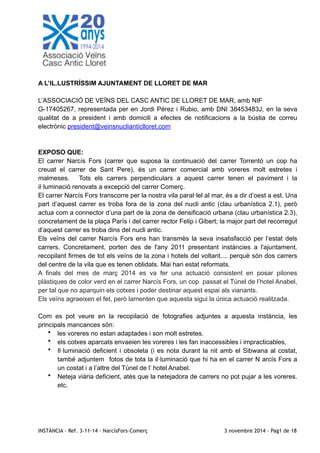 Instància 3 11-14-Sobre els carrers Narcis Fors i Comerç - Lloret de ...
