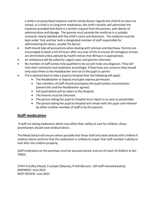 Mead School first aid and medication policy | PDF