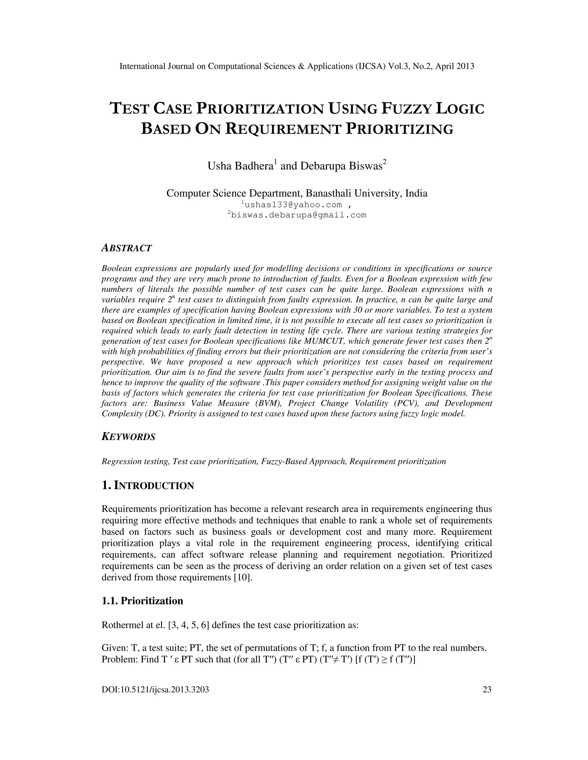 Test Case Prioritization Using Fuzzy Logic Based On Requirement Prioritizing Pdf