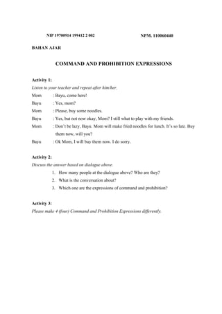 RPP bahasa Inggris SMP (commands and prohibition-speaking skill) | DOC