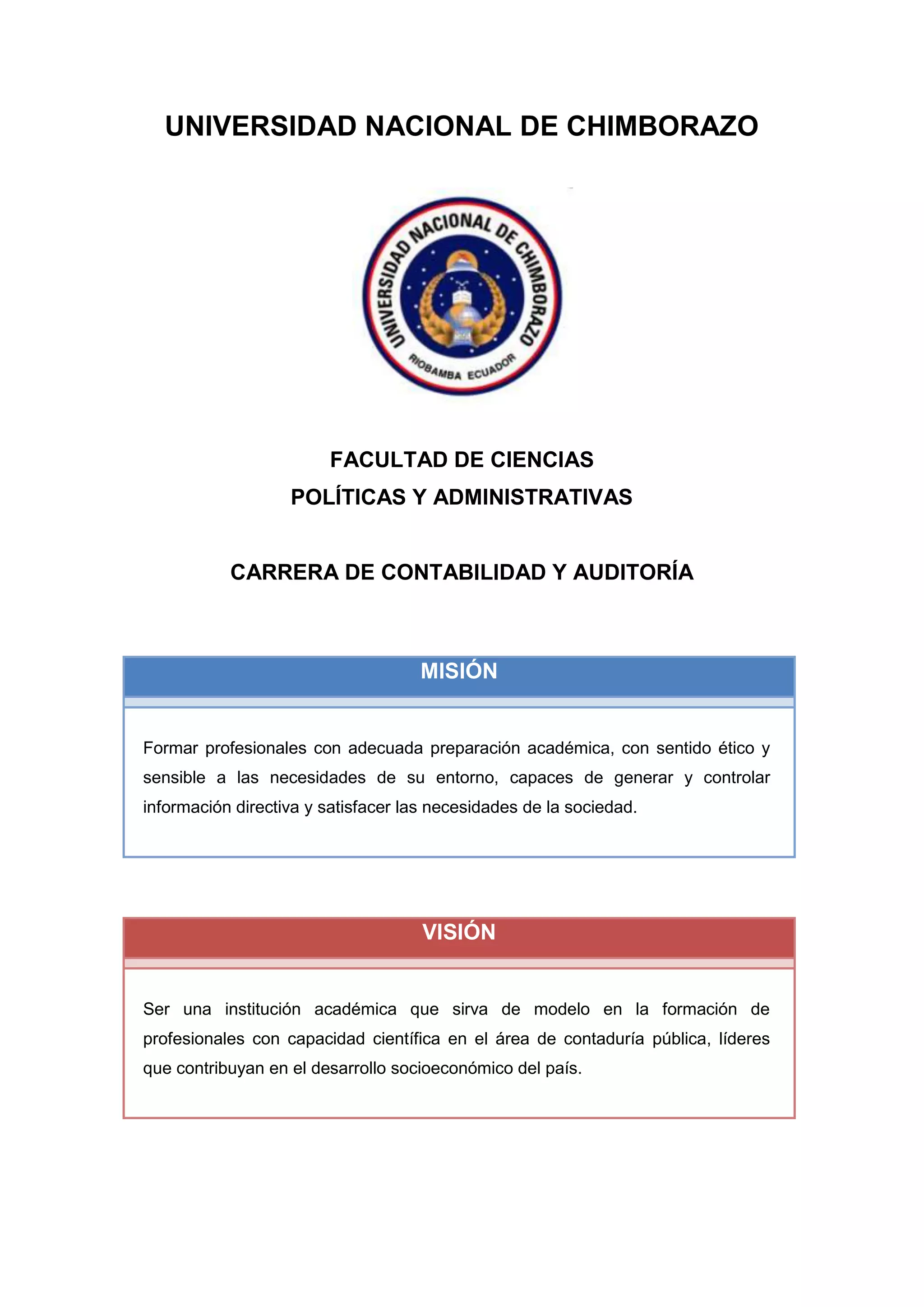 Misión y Visión de la carrera de Contabilidad y Auditoría UNACH | PDF