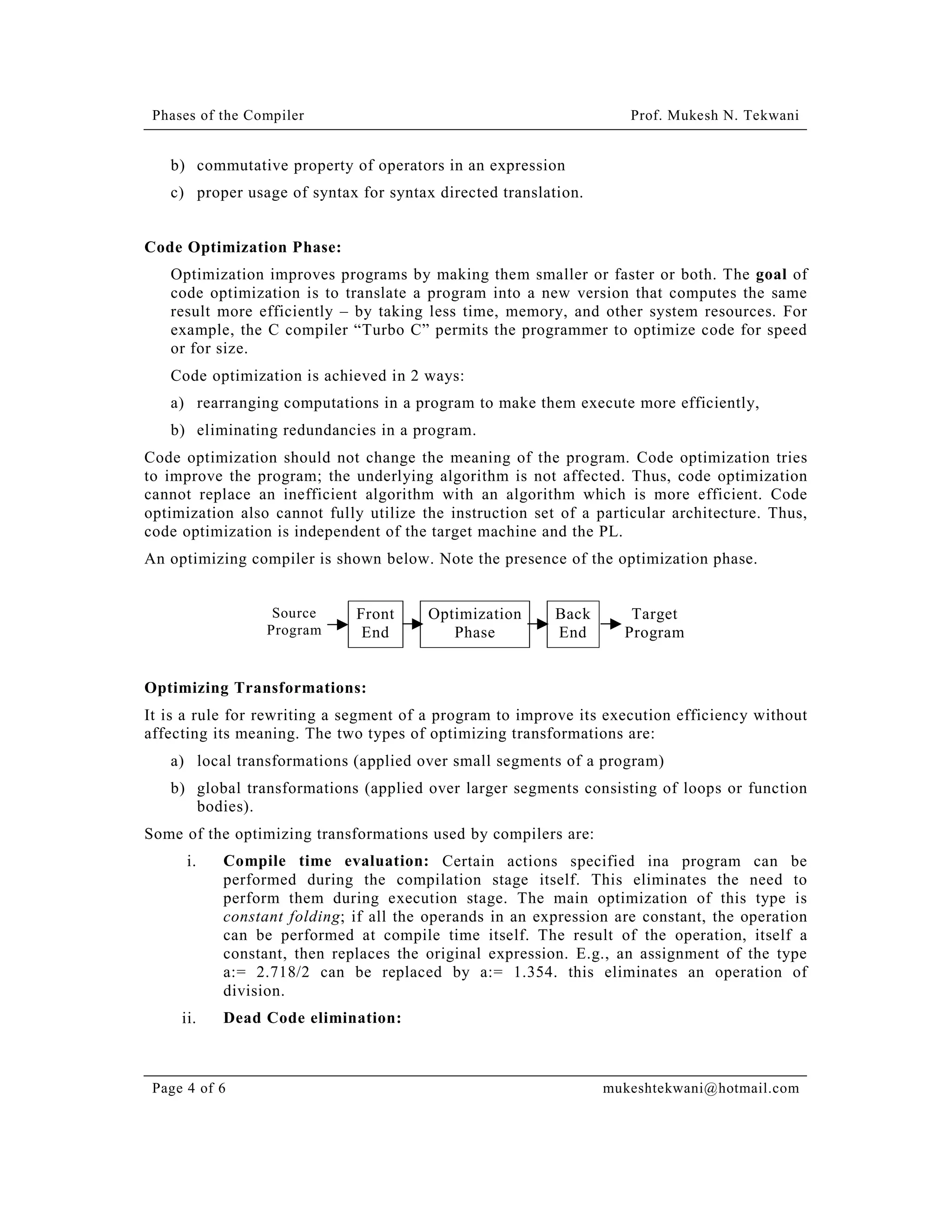 Phases of the Compiler - Systems Programming | PDF