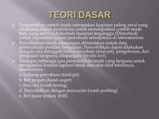 Laboratorium Uji Tanah - Pengambilan Contoh Tanah | PPTX