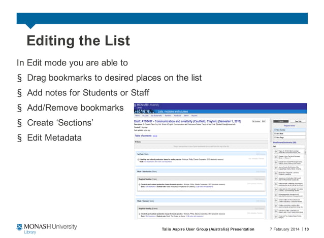 Monash - Talis Aspire User Group presentation | PPT