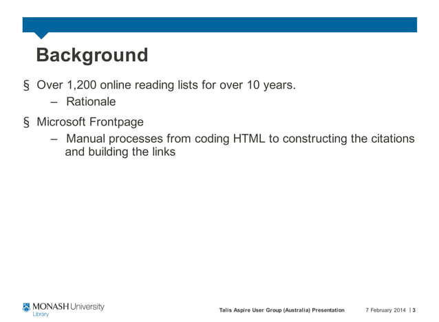 Monash - Talis Aspire User Group presentation | PPT