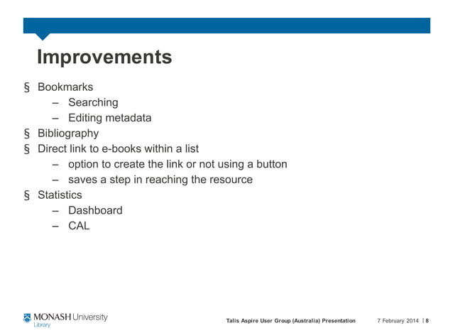 Monash - Talis Aspire User Group presentation | PPT