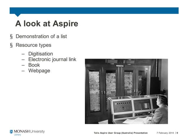 Monash - Talis Aspire User Group presentation | PPT