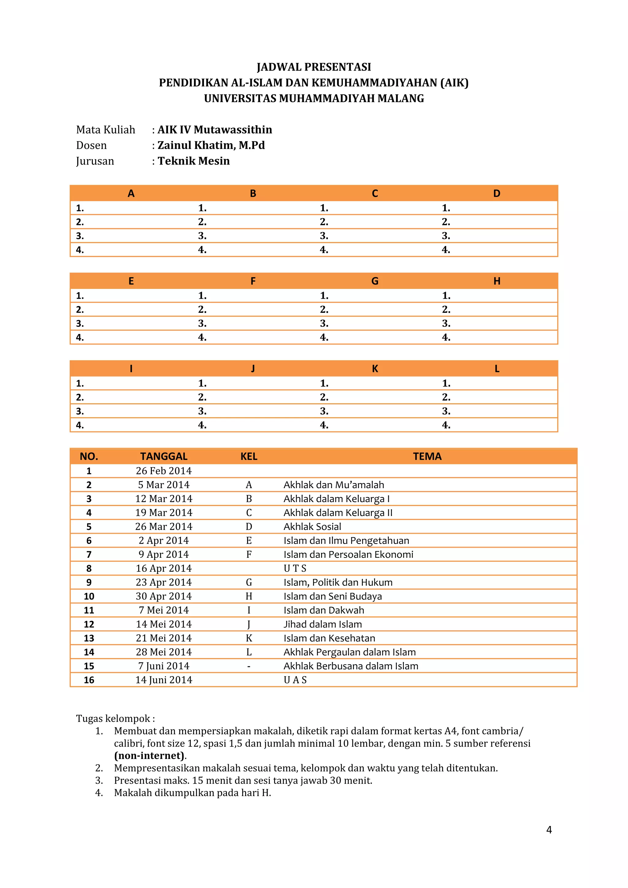 3. kontrak belajar aik iv mesin; sipil; psiko2 | PDF