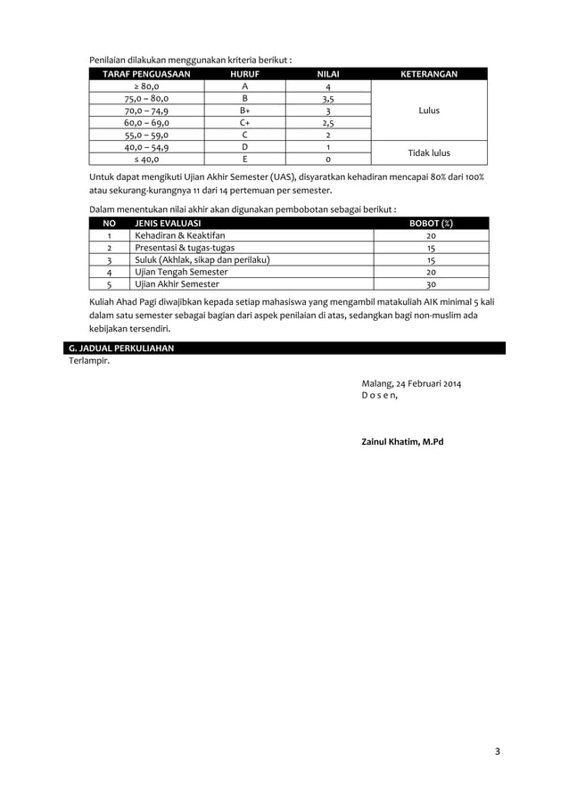 3. kontrak belajar aik iv mesin; sipil; psiko2 | PDF