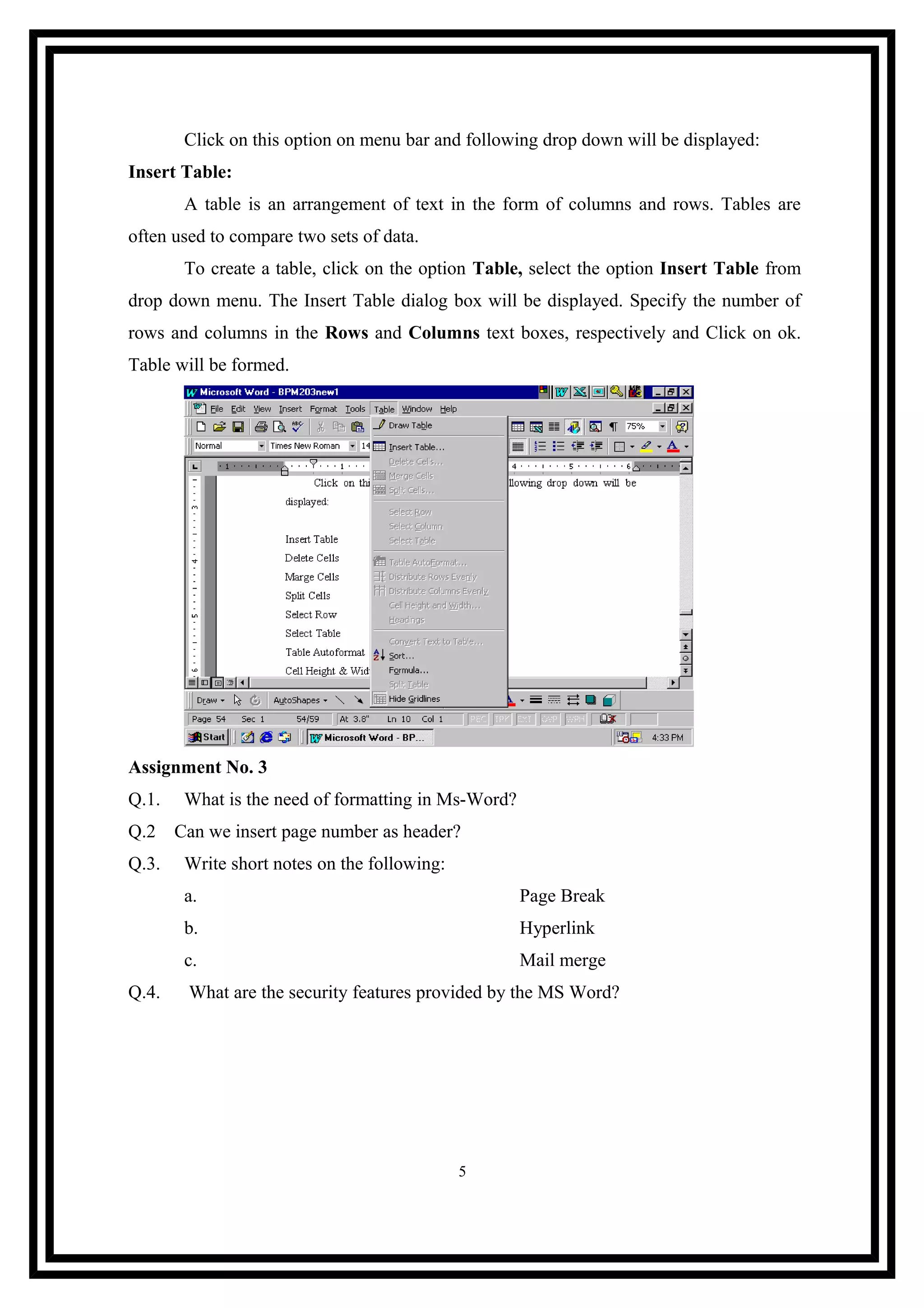 MS Word's main menu | DOC