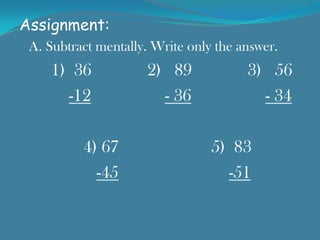 3. subtracting mentally 2 digit numbers without regrouping | PPTX