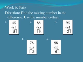 3. subtracting mentally 2 digit numbers without regrouping | PPTX