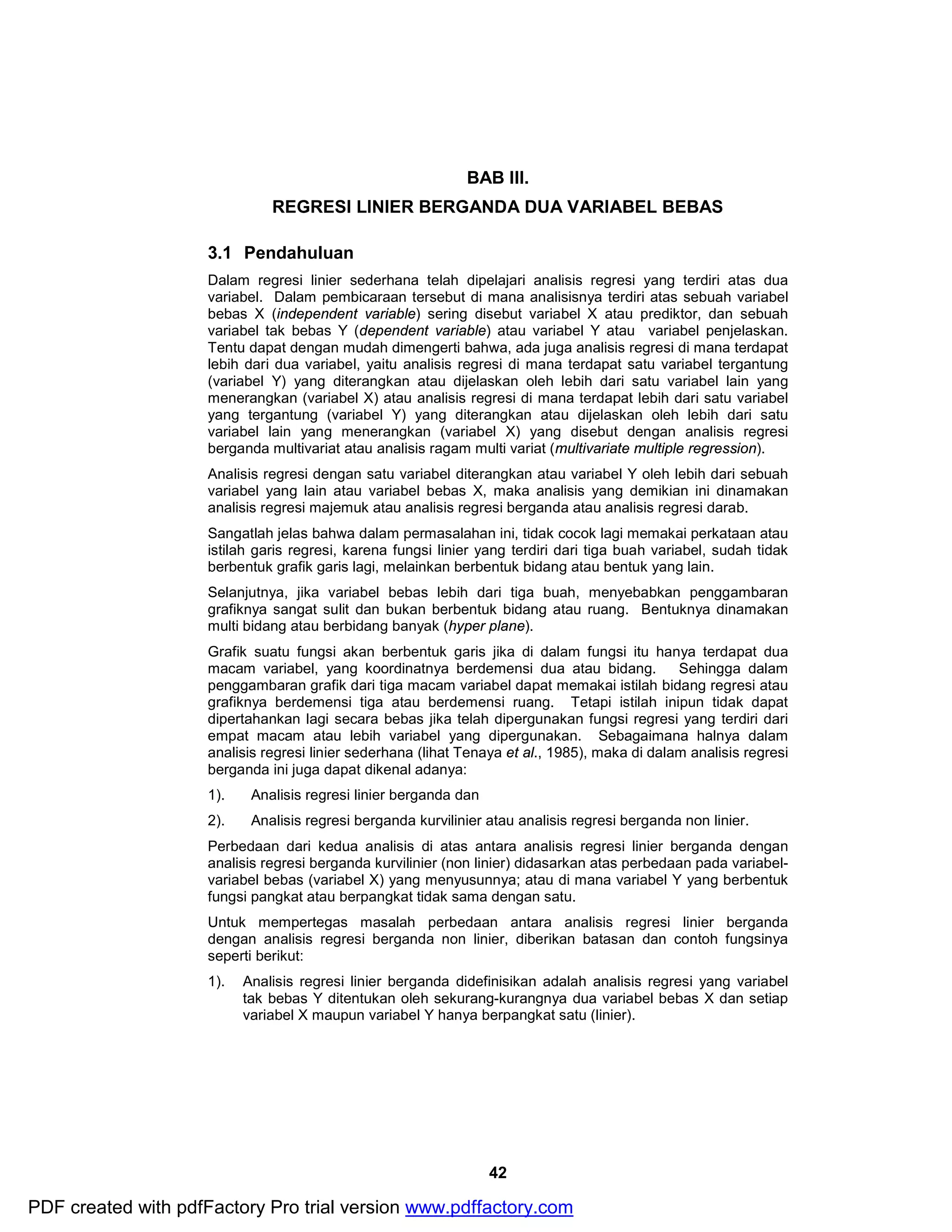 3 . analisis regresi linier berganda dua peubah | PDF