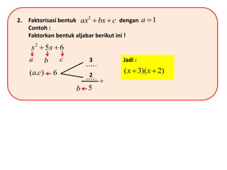 FAKTORISASI BENTUK ALJABAR | PPTX