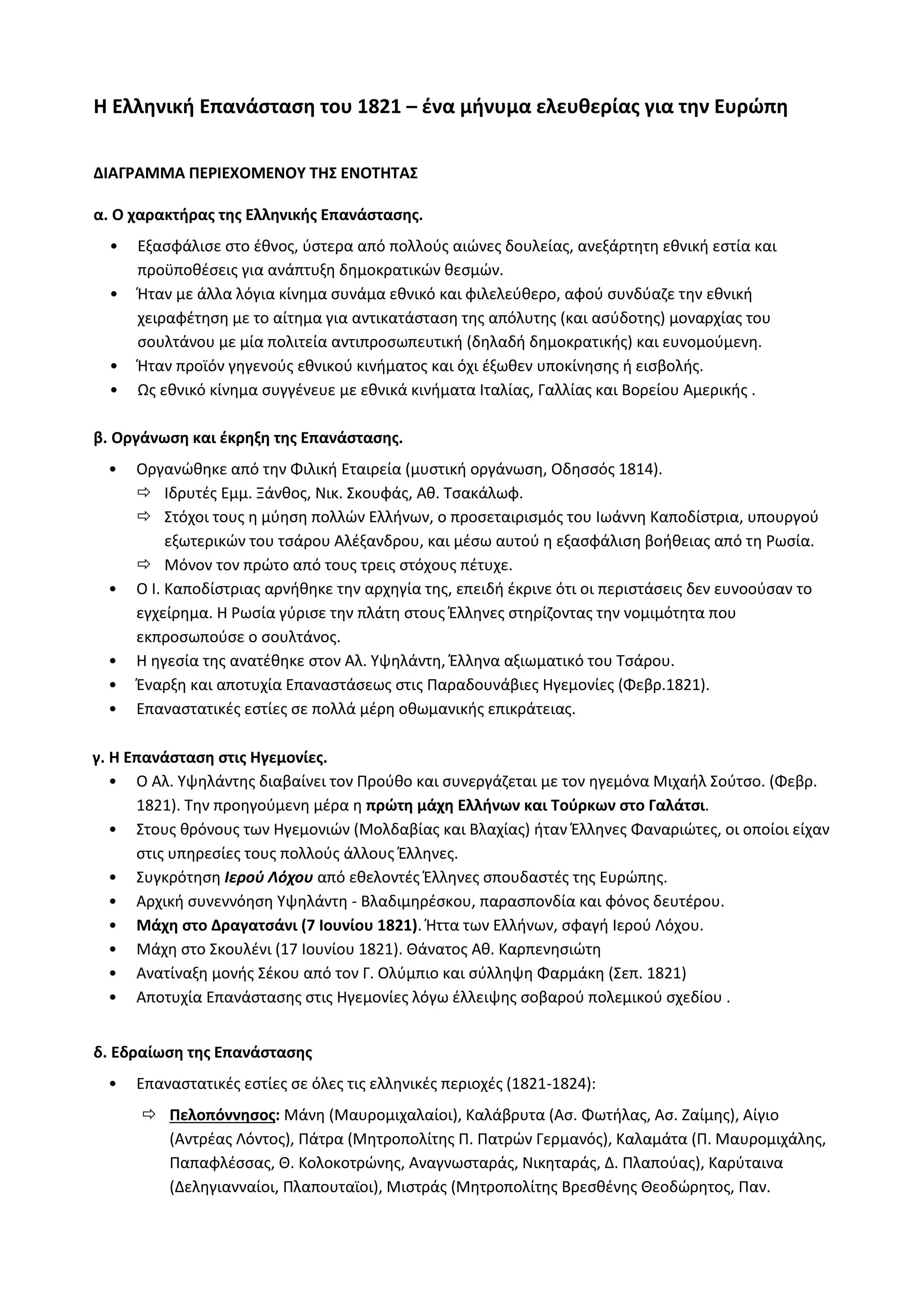 Η ελληνική επανάσταση του 1821 (διάγραμμα κεφαλαίου σχολικού ...