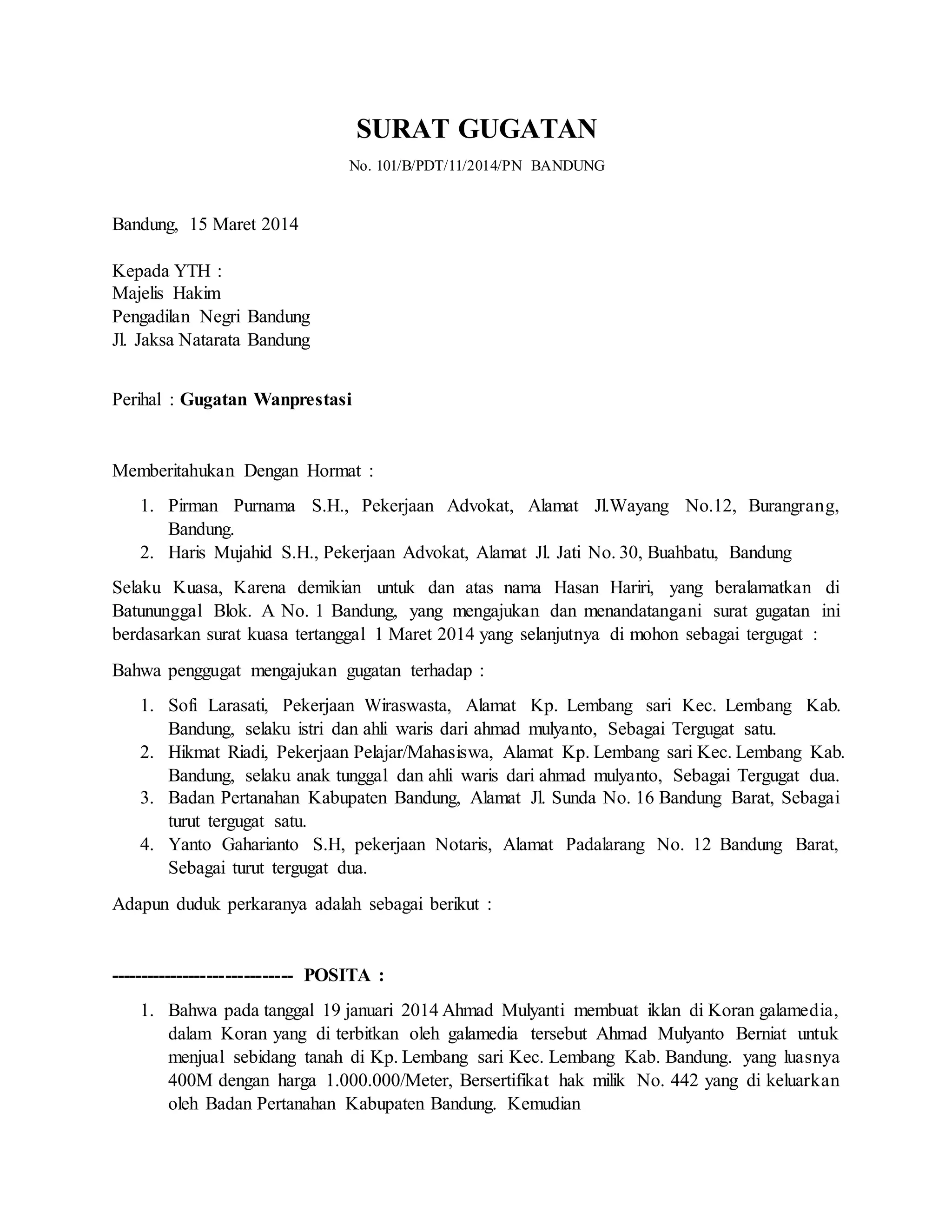 surat gugatan | DOCX