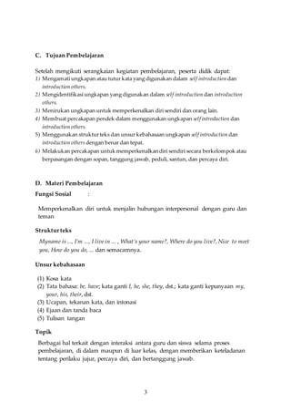 RPP self introducing - Kurikulum 2013 Bahasa Inggris SMP/MTs | DOCX