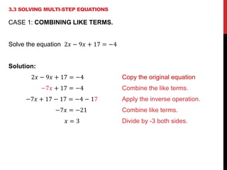 3.3 Solving Multi-Step Equations | PPTX | Homework and Study | Education
