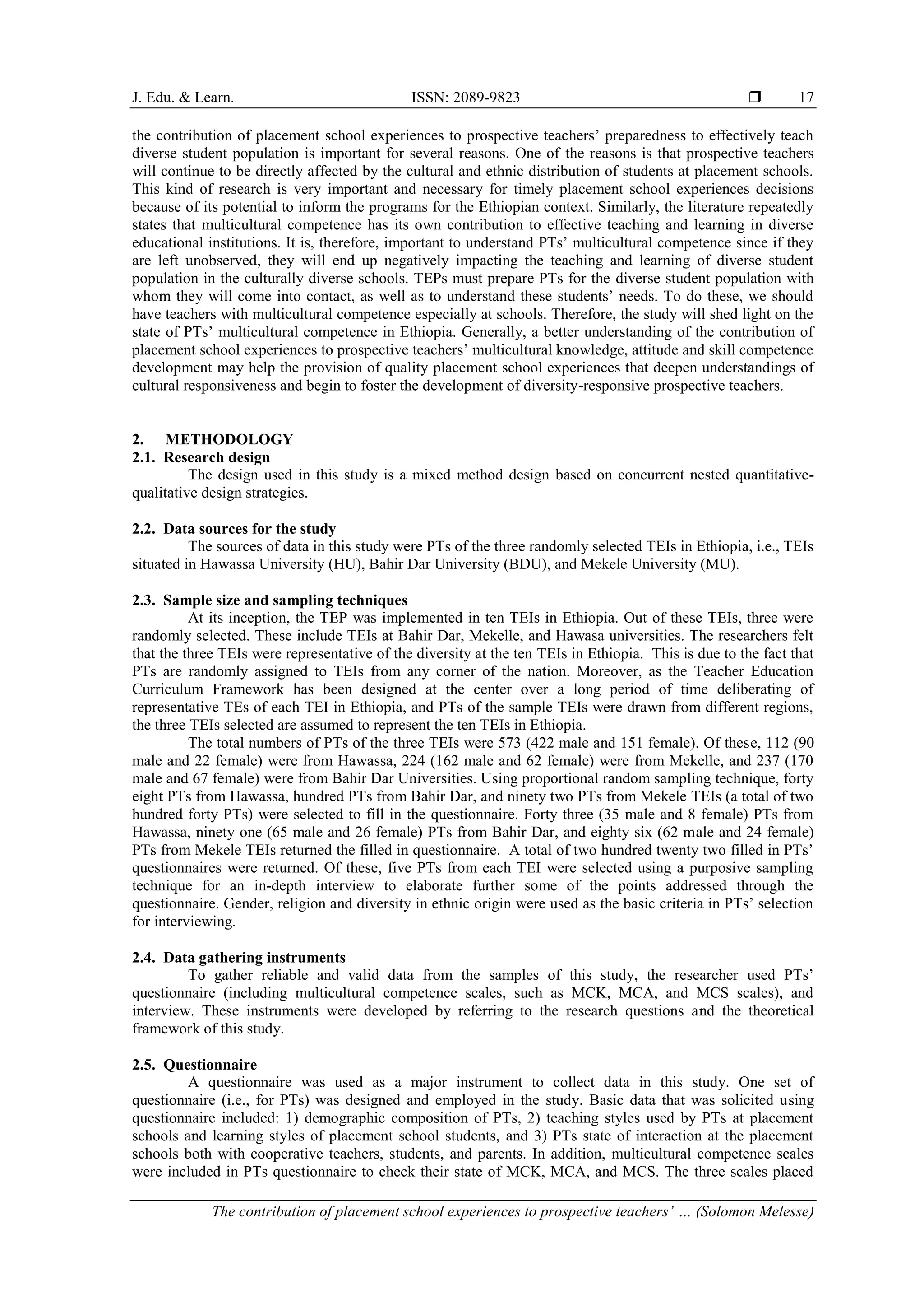 The contribution of placement school experiences to prospective ...