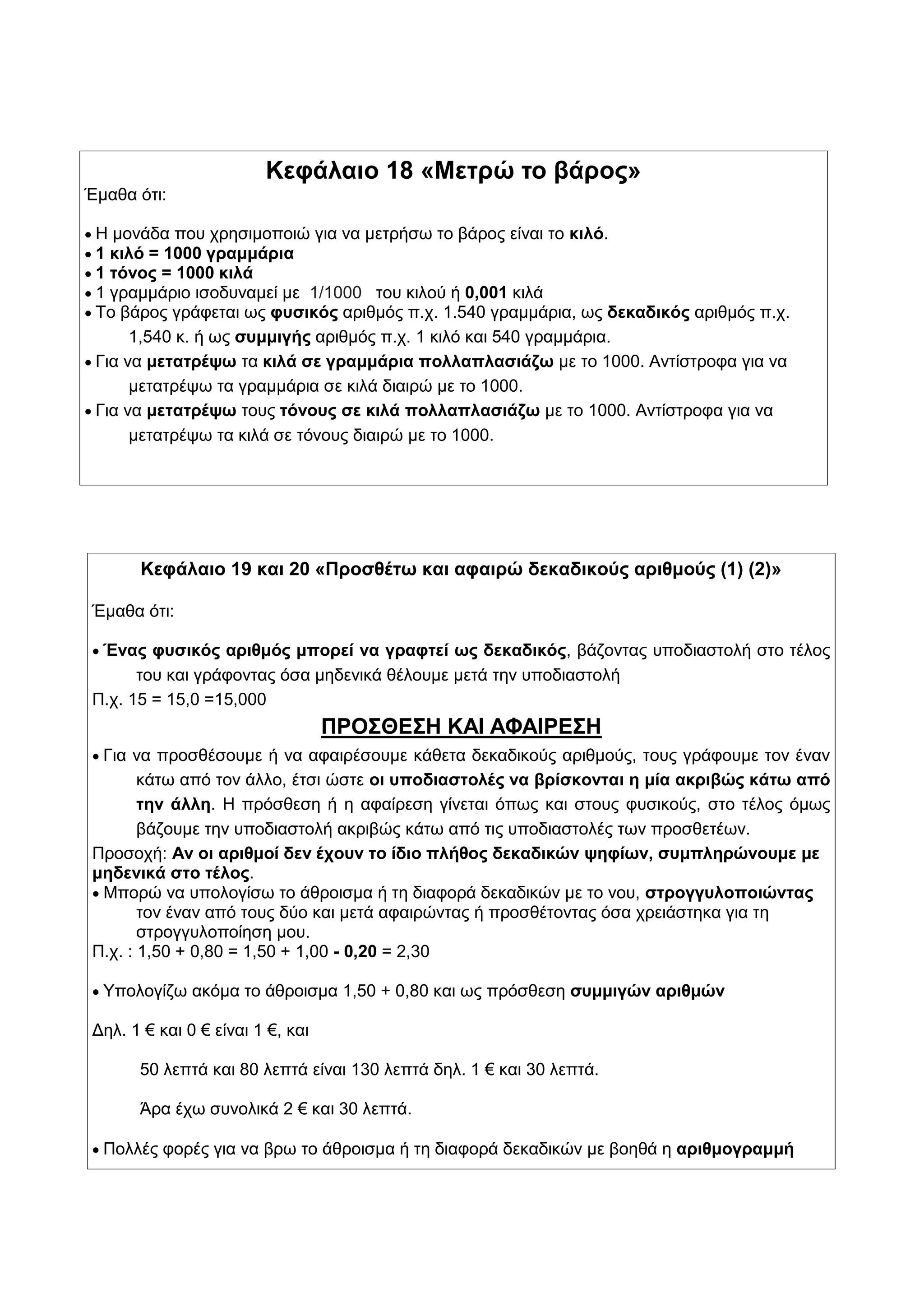 3ο Επαναληπτικό στα Μαθηματικά, Δ΄ τάξη: Κεφ. 15 - 20 | PDF