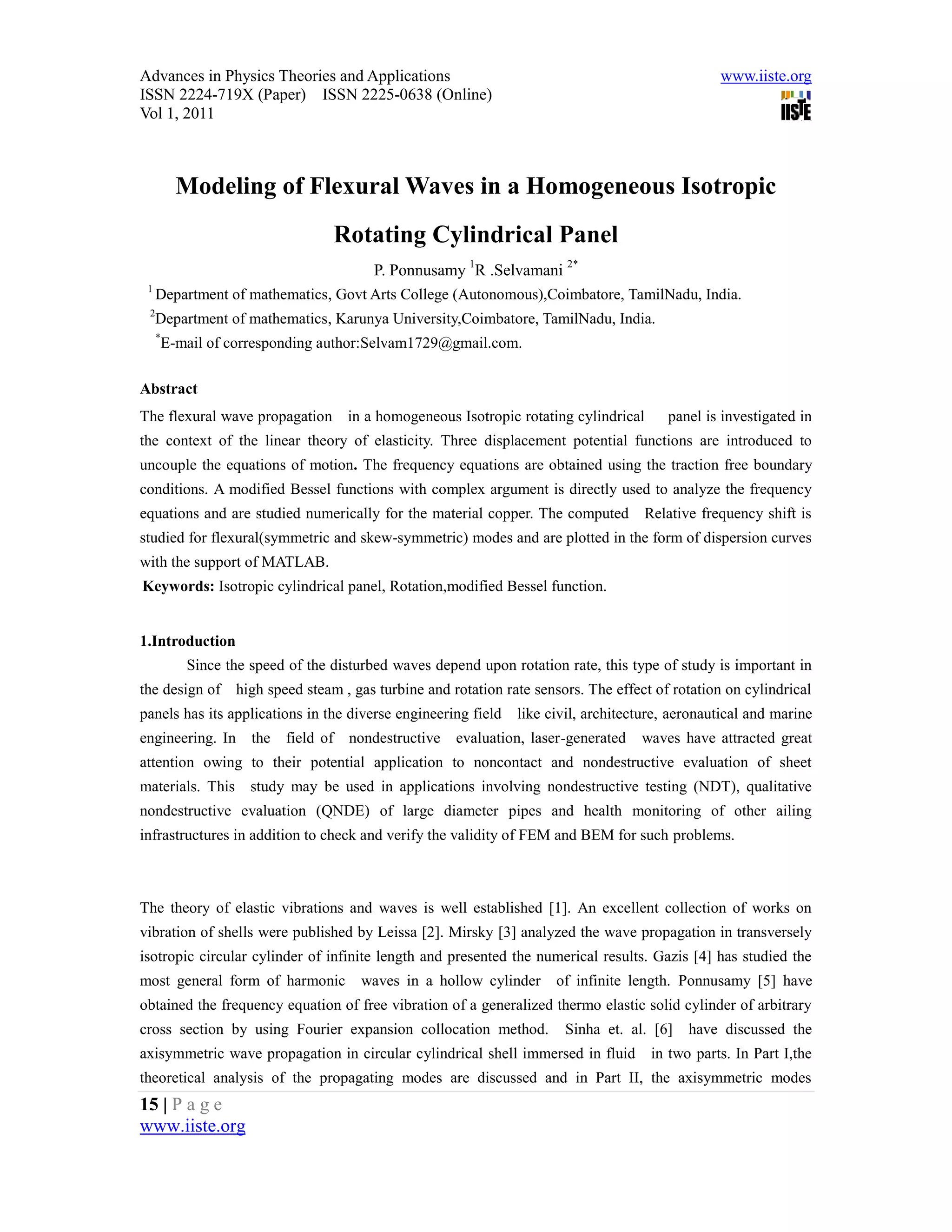 3.[15 25]modeling of flexural waves in a homogeneous isotropic rotating ...