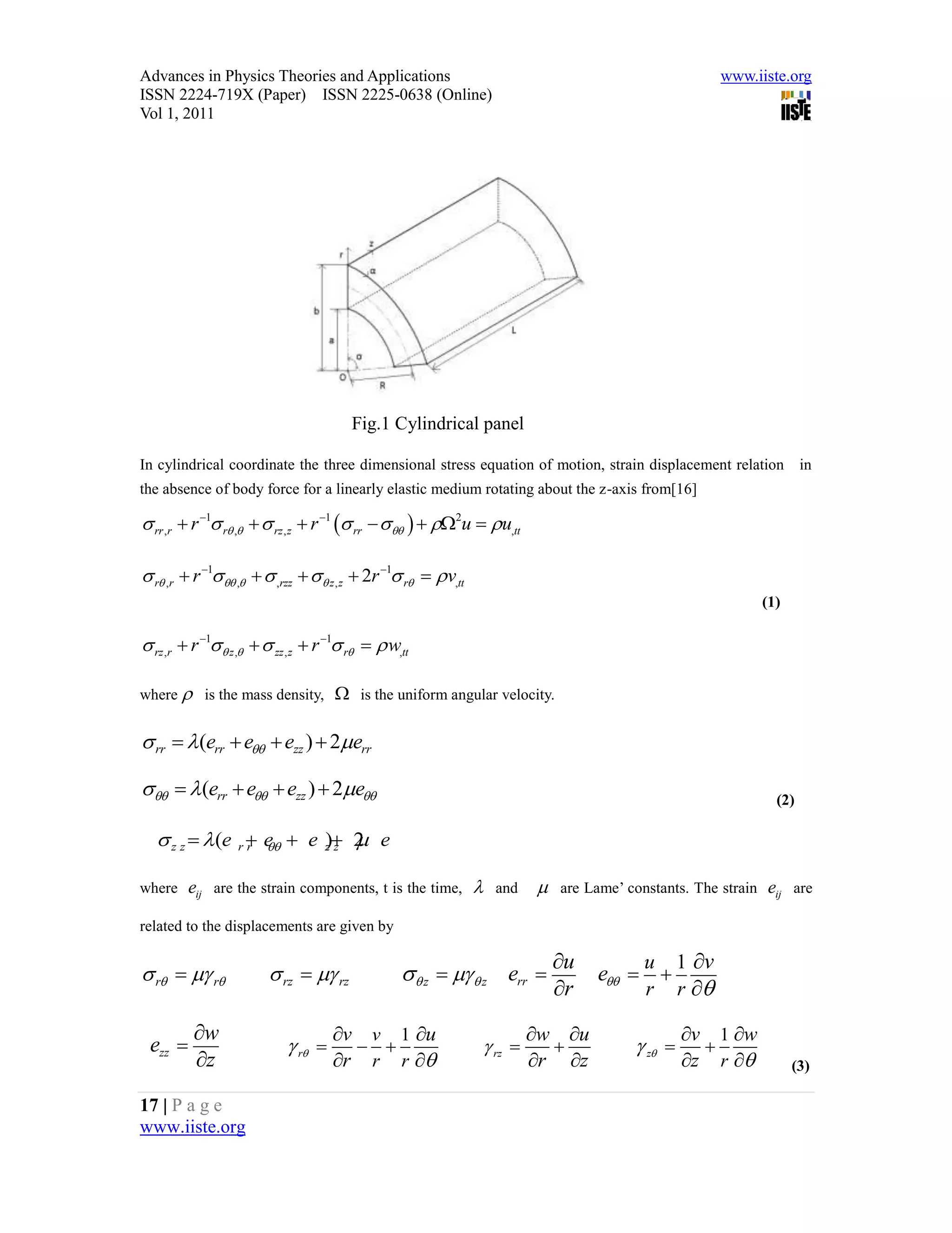 3.[15 25]modeling of flexural waves in a homogeneous isotropic rotating cylindrical panel | PDF