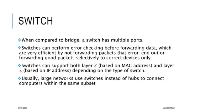 difference between hub, bridge, switch and router